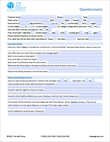 Insurance Underwriting Questionnaires - ASA Group